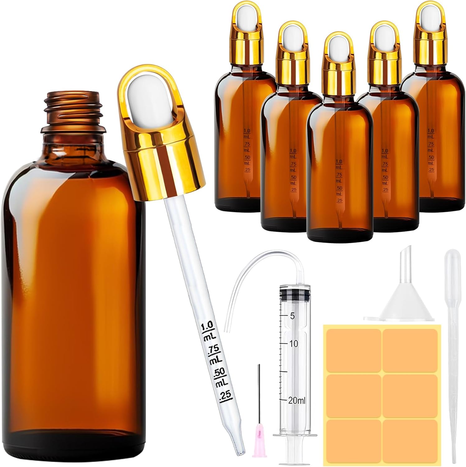 Amentalove 2 x100ml +2 x10ml Amber Glass Dropper Bottle, Pipette ...