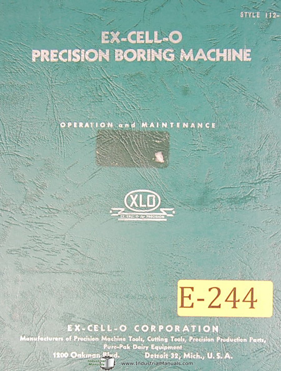 Excello Style 112-C, Precision Boring Machine, Oeprations and Parts ...