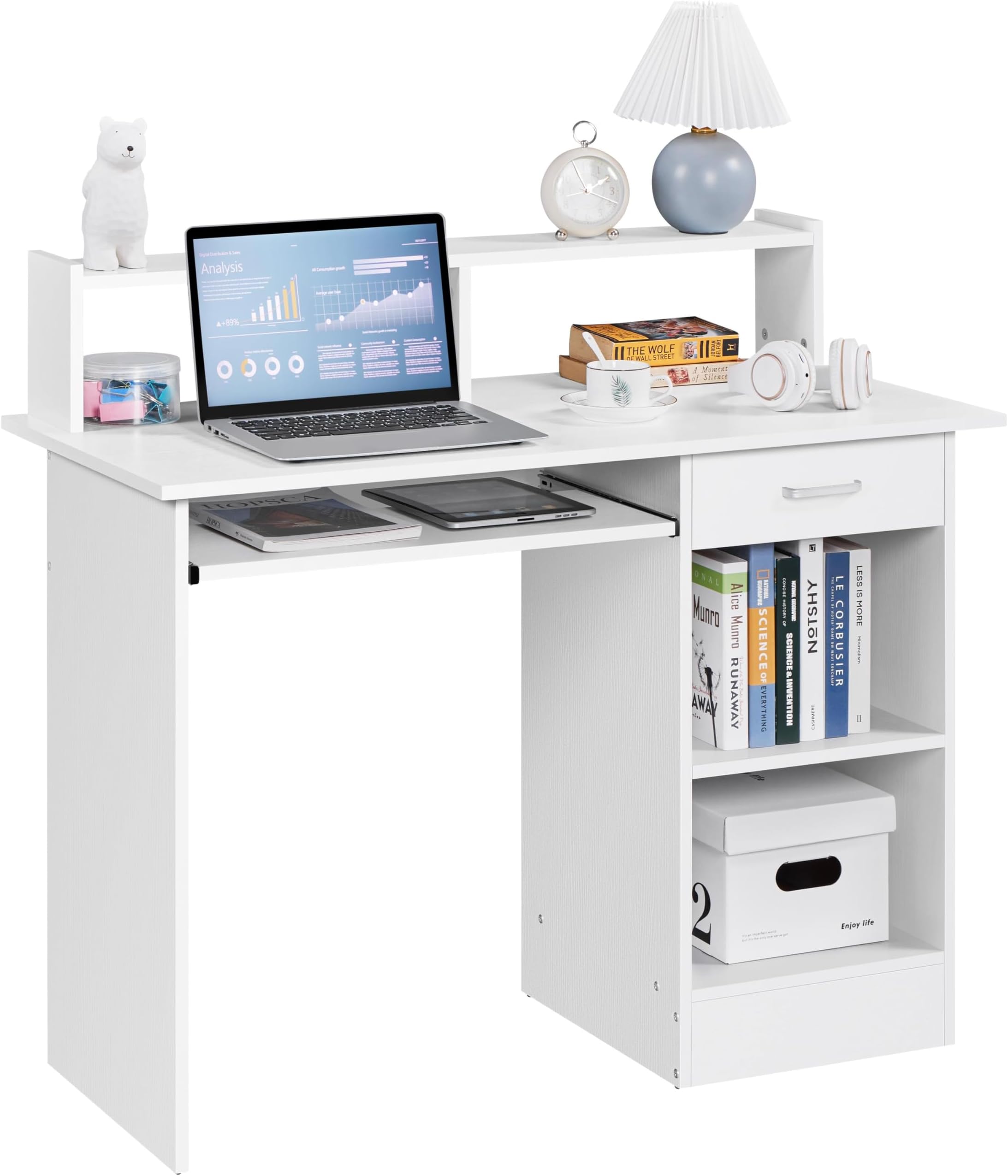 Amazon.com: KWOKING Office Desk with Keyboard Tray & CPU Storage ...