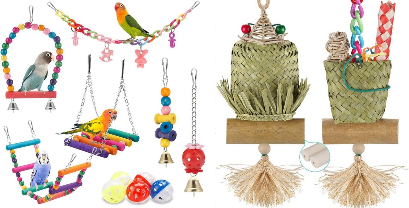 Amazon.com : Bird Parakeet Toys,Swing Hanging Standing Foraging Chewing ...