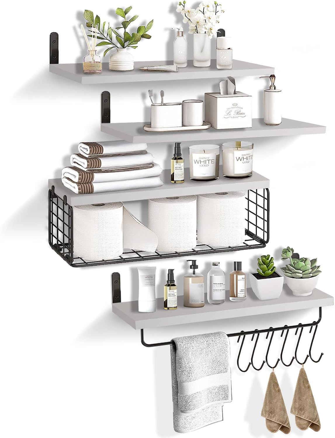 Amazon.com: SimpliBins 4+1 Tier Floating Shelves, Wall Mounted Shelves ...