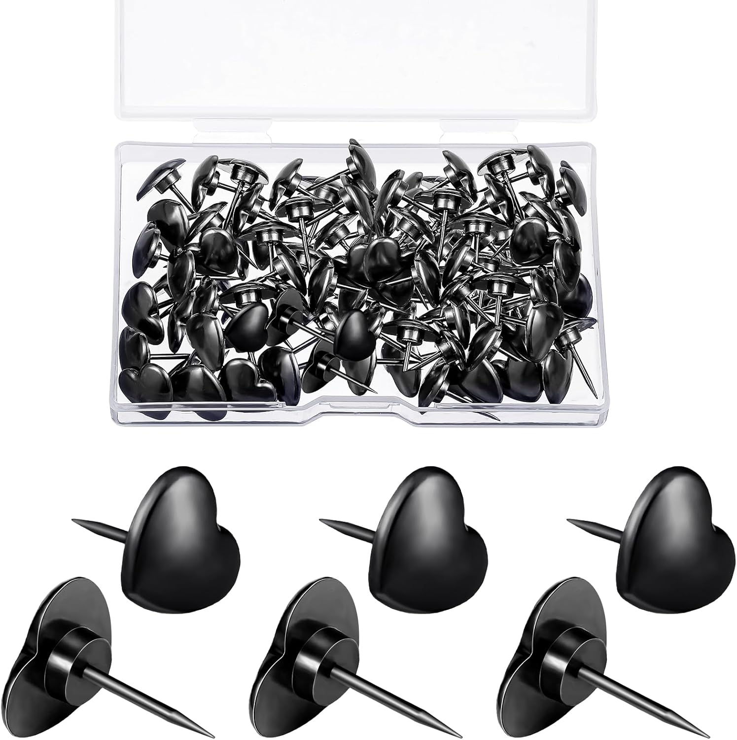Amazon.com: Blulu 50 Pcs Heart Metal Push Pins - Black Heart Shaped ...