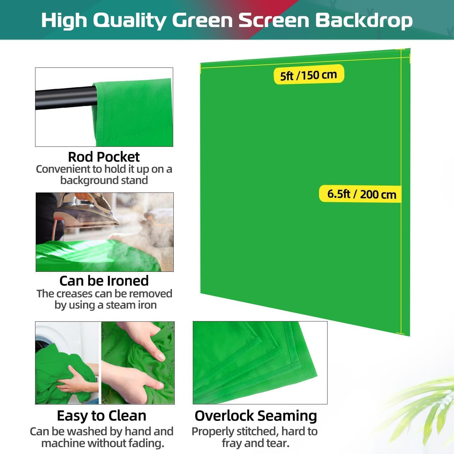JEBUTU Green Screen Background with Stand 1.5 x 2M (5 x 6.5FT ...