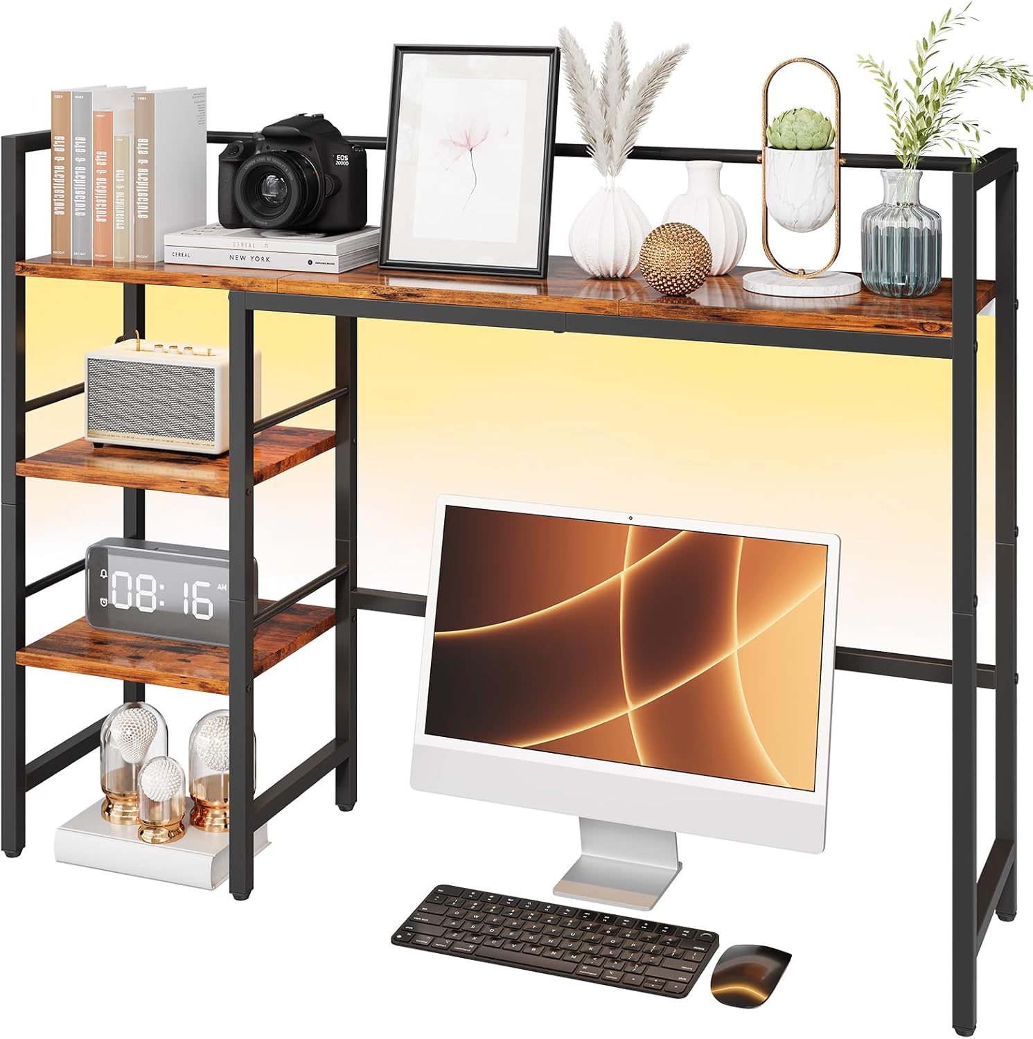 Amazon.com: HavenlyYouth Desk Shelf with LED Light Strip, 3-Tier ...