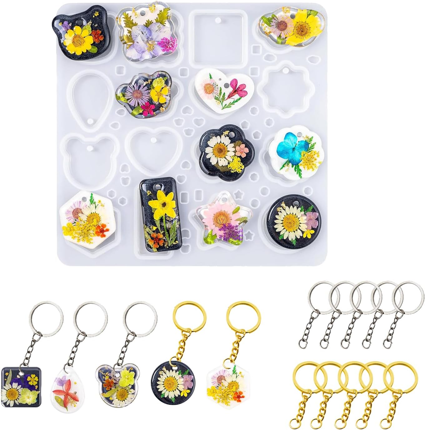 Resin Moulds Silicone, Silicone Moulds for Crafting with Ten Key Rings ...