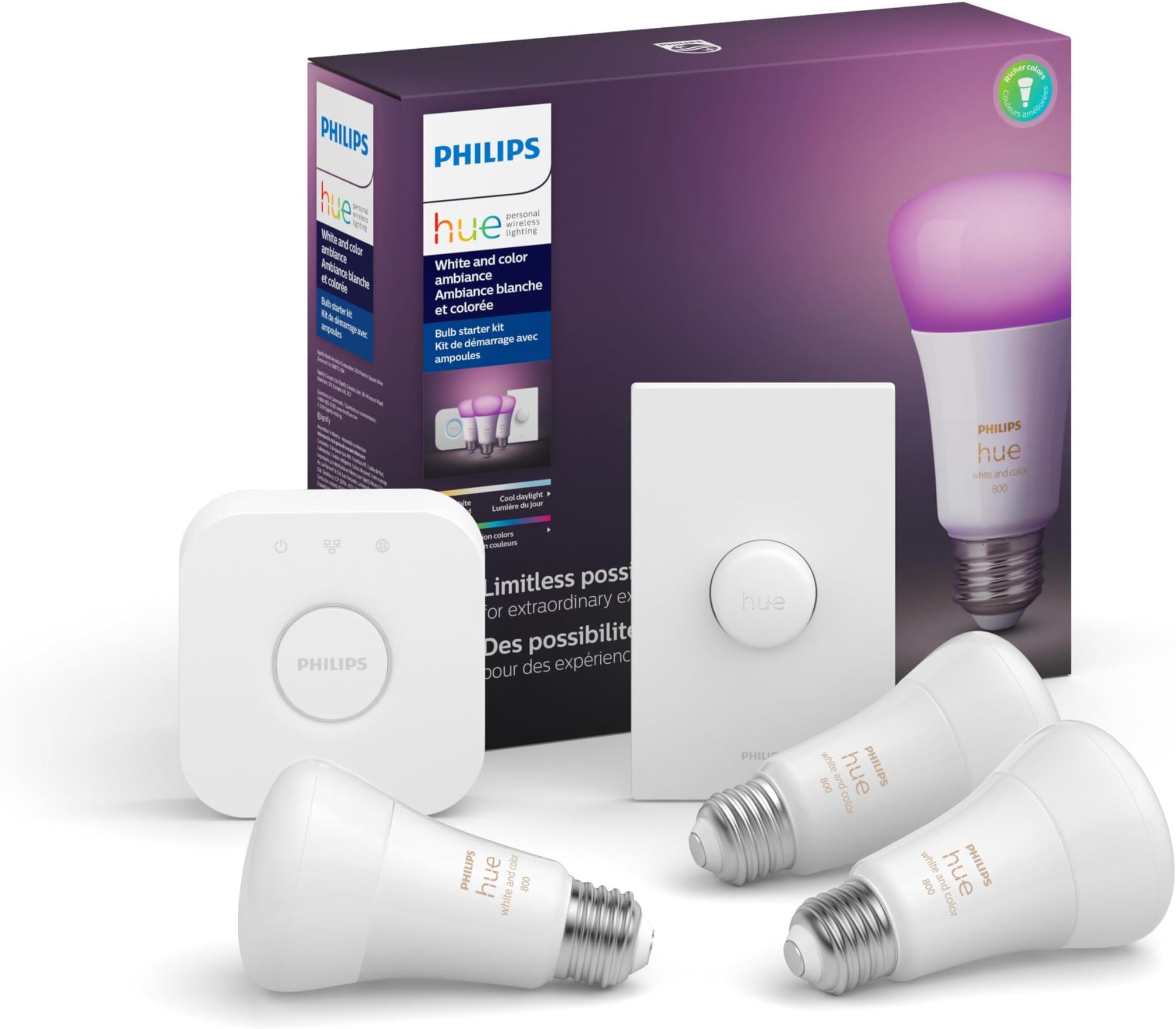 Philips Hue White & Colour Ambiance 9.5W Equivalent 60W A19 E26 LED ...