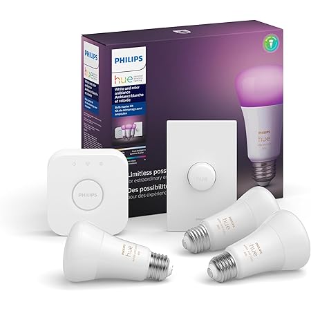 Amazon.com: Philips Hue Smart Light Starter Kit - Includes (1) Bridge and (4) 75W A19, E26 LED ...