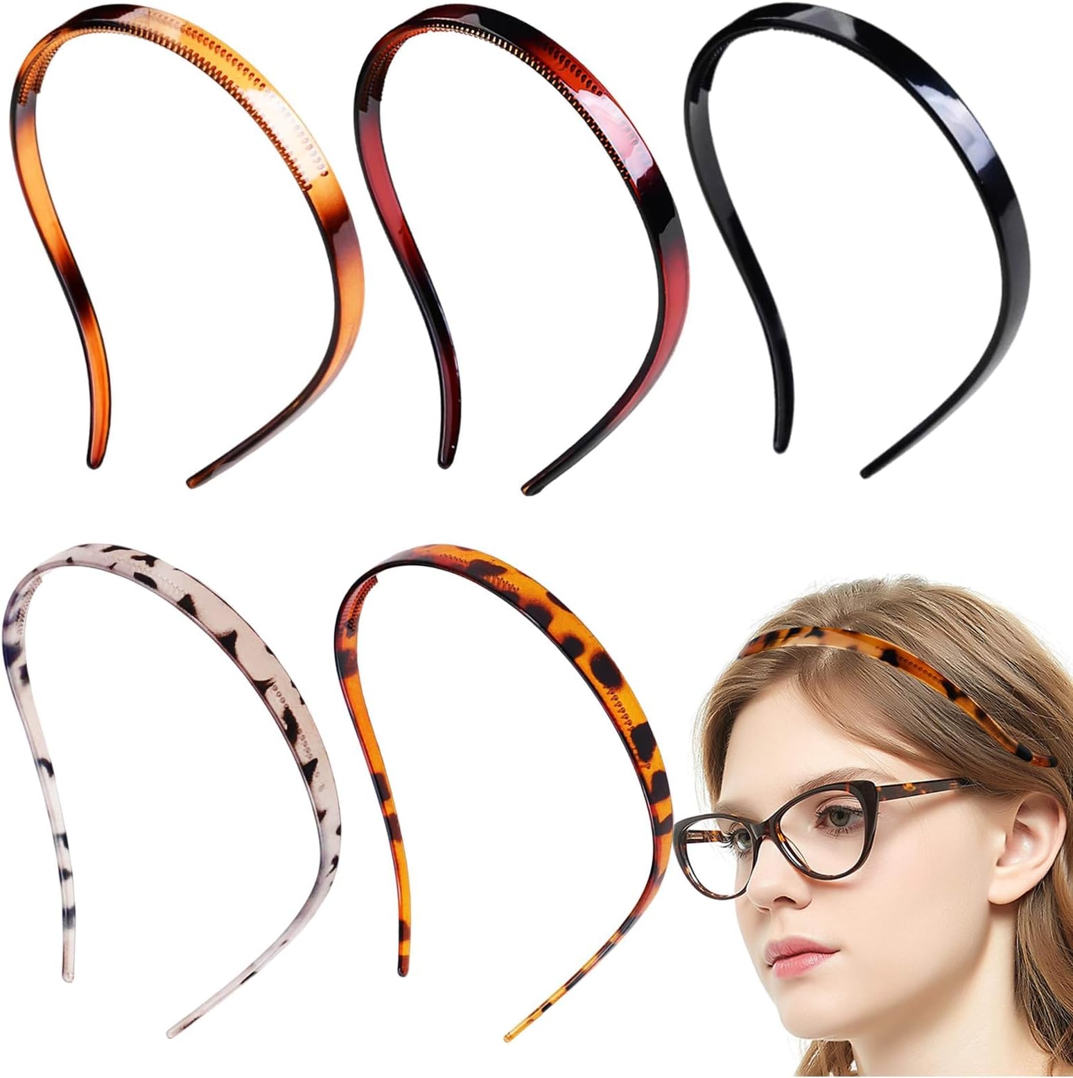 Amazon.com : 5 Pcs Flex No Headache Plastic Headbands for Glasses ...