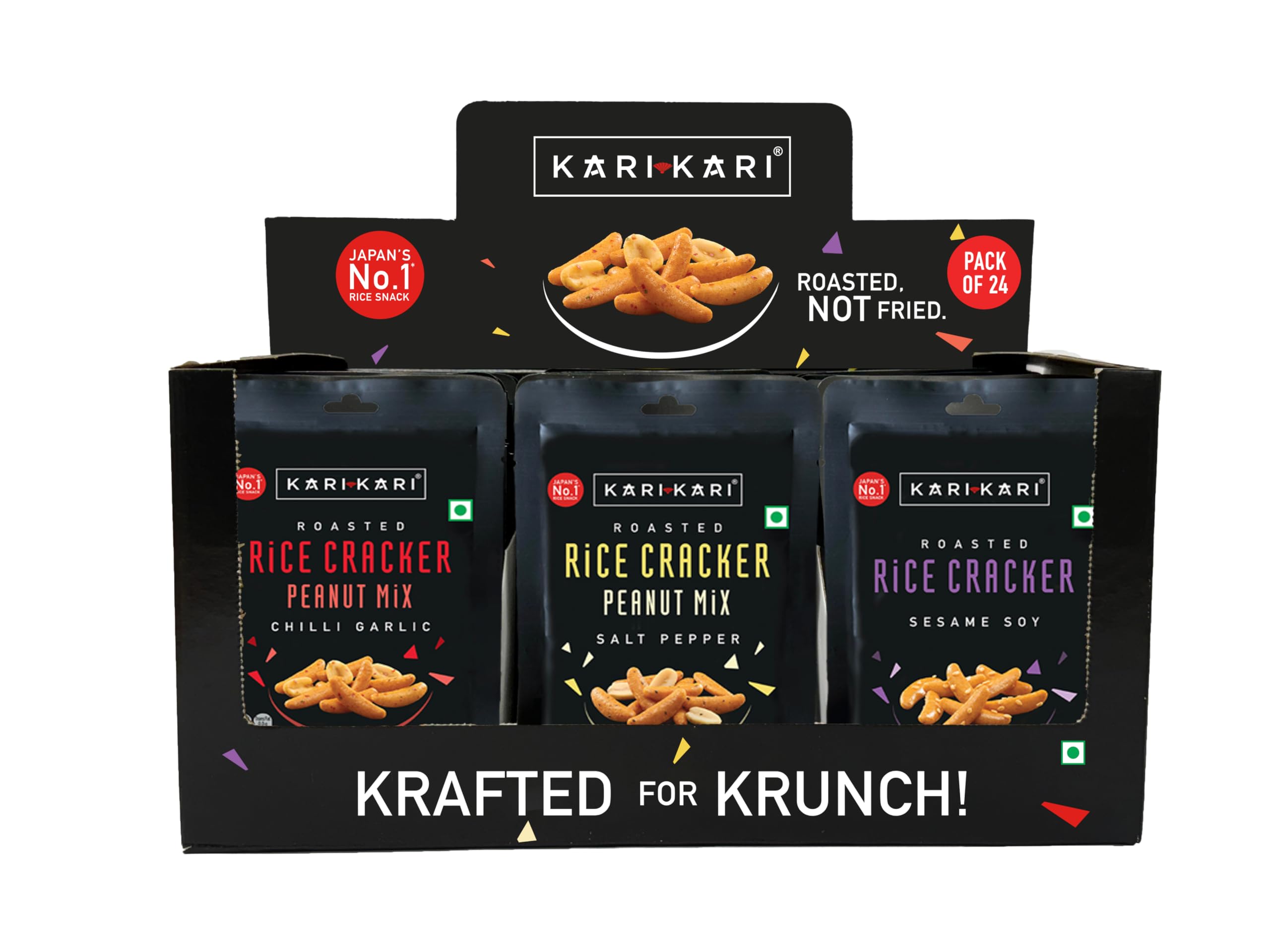 Kari Kari Rice Crackers Variety Pack (18g X Pack of 24) | Chilli Garlic ...