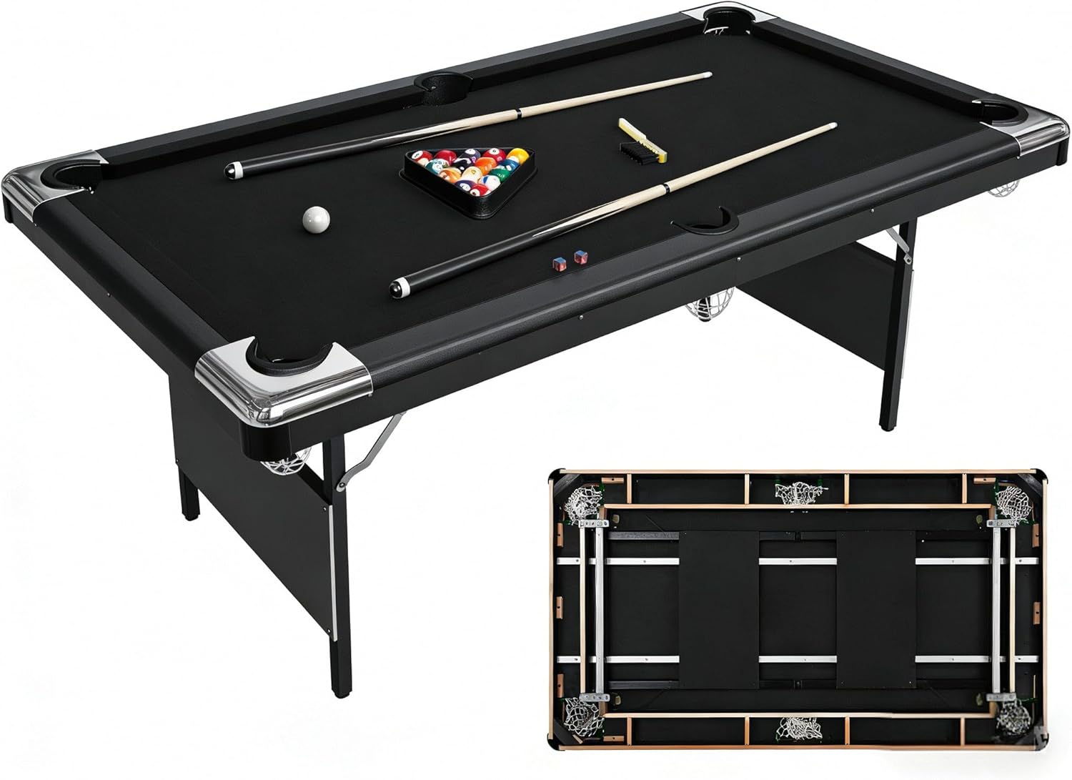 Amazon.com : 6/7 Foot Foldabl Pool Table, Portable Billiard Table with ...