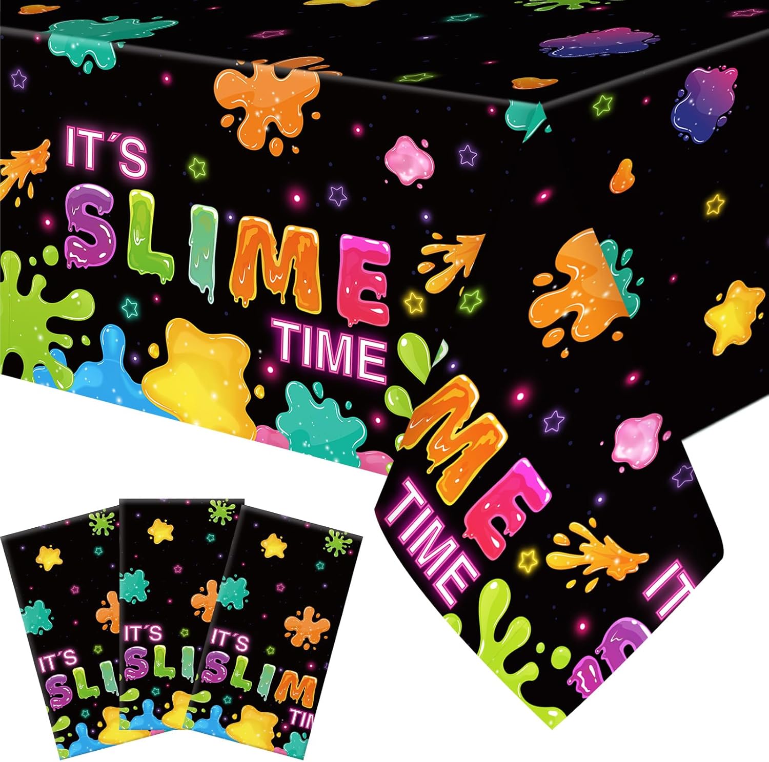 Amazon.com: Tingjoo 3 Pack Slime Party Tablecloths It's Slime Time Art ...