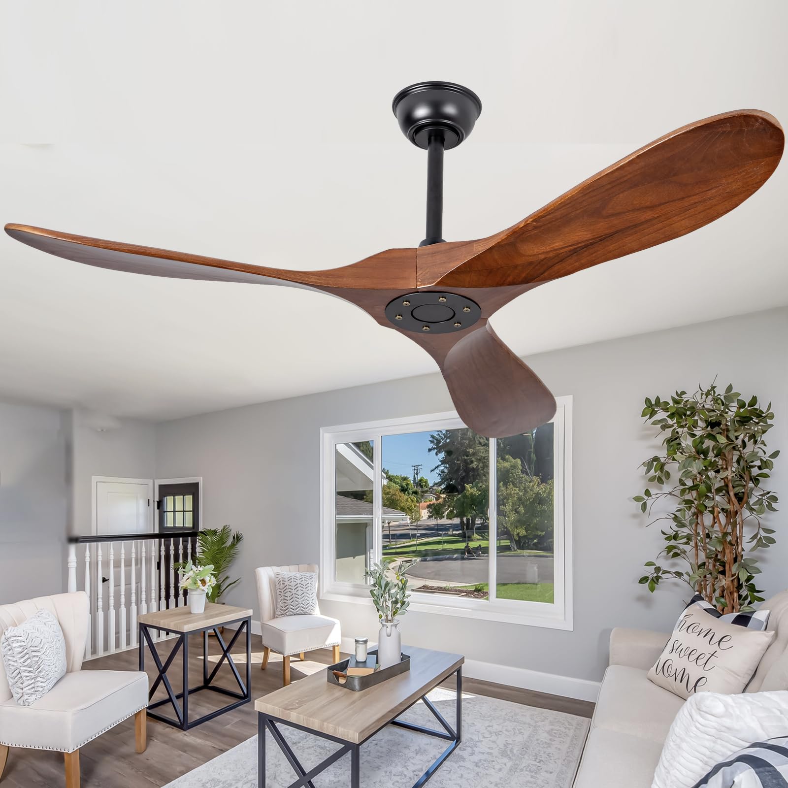 Amazon.com: Ceversa 52 Inch Wood Ceiling Fans no Lights,Outdoor Ceiling ...