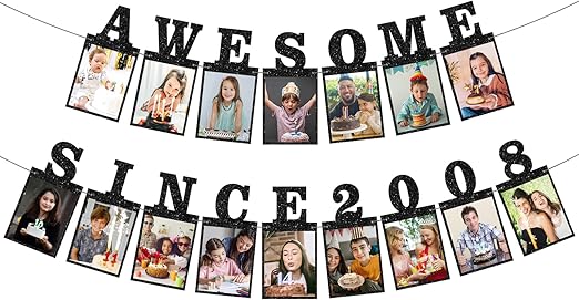 Amazon.com: Pre-strung Awesome Since 2008 Photo Banner Birthday ...