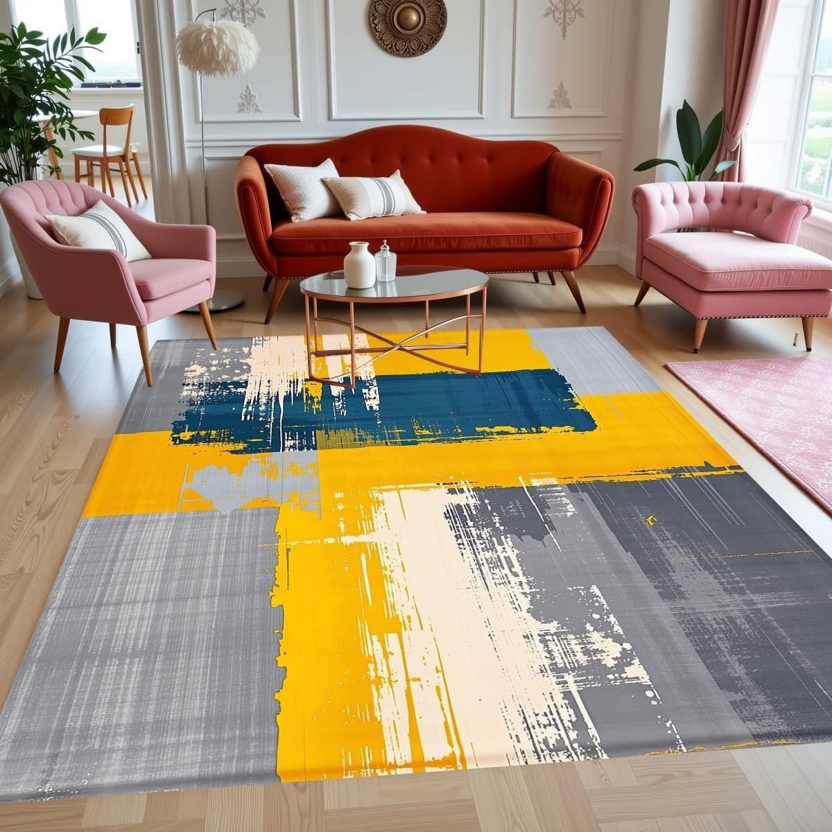 Amazon.com: Distressed Oil Painting Inspired Rug 8x10 Modern Abstract ...