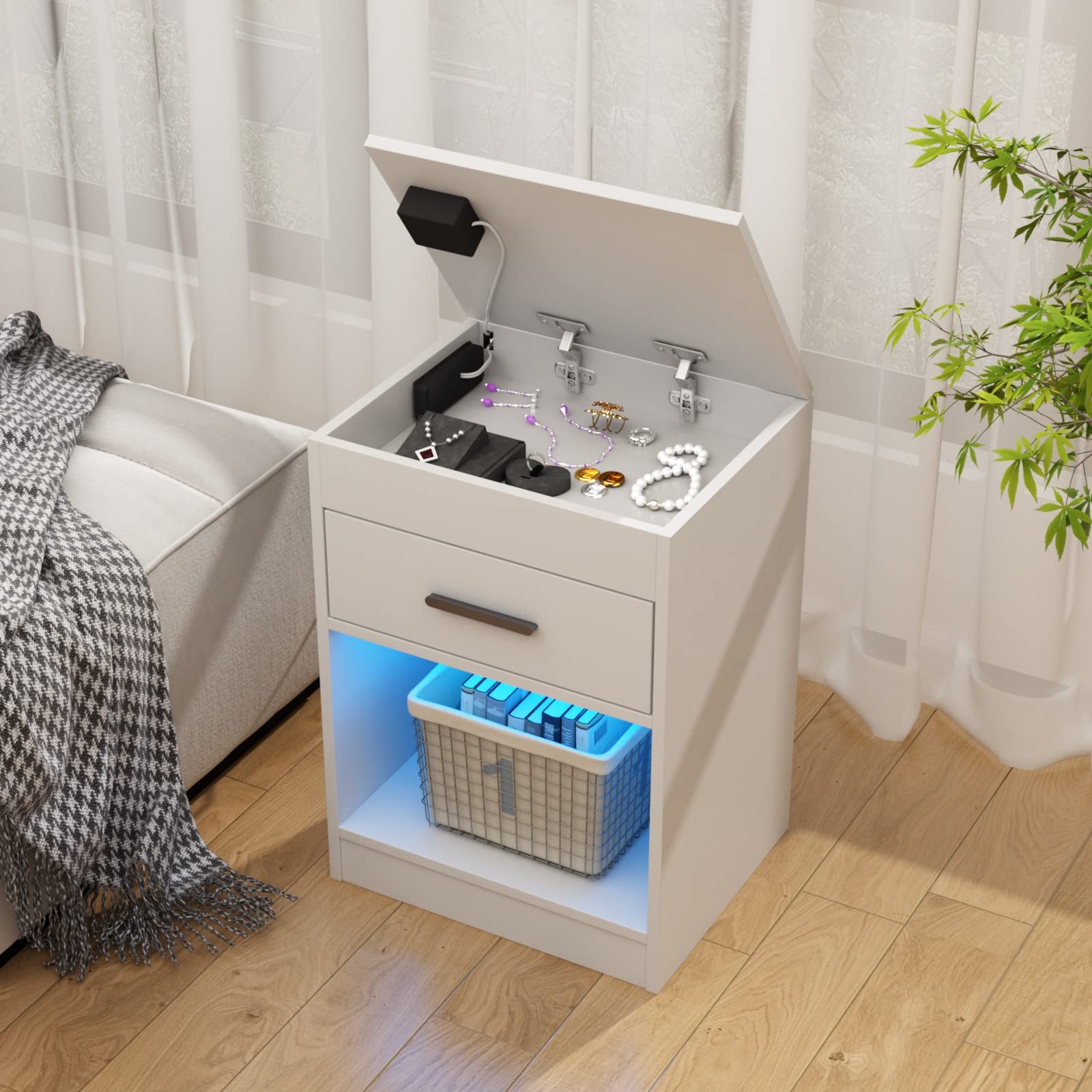 Amazon.com: Gyfimoie LED Nightstand with Charging Station, Modern ...