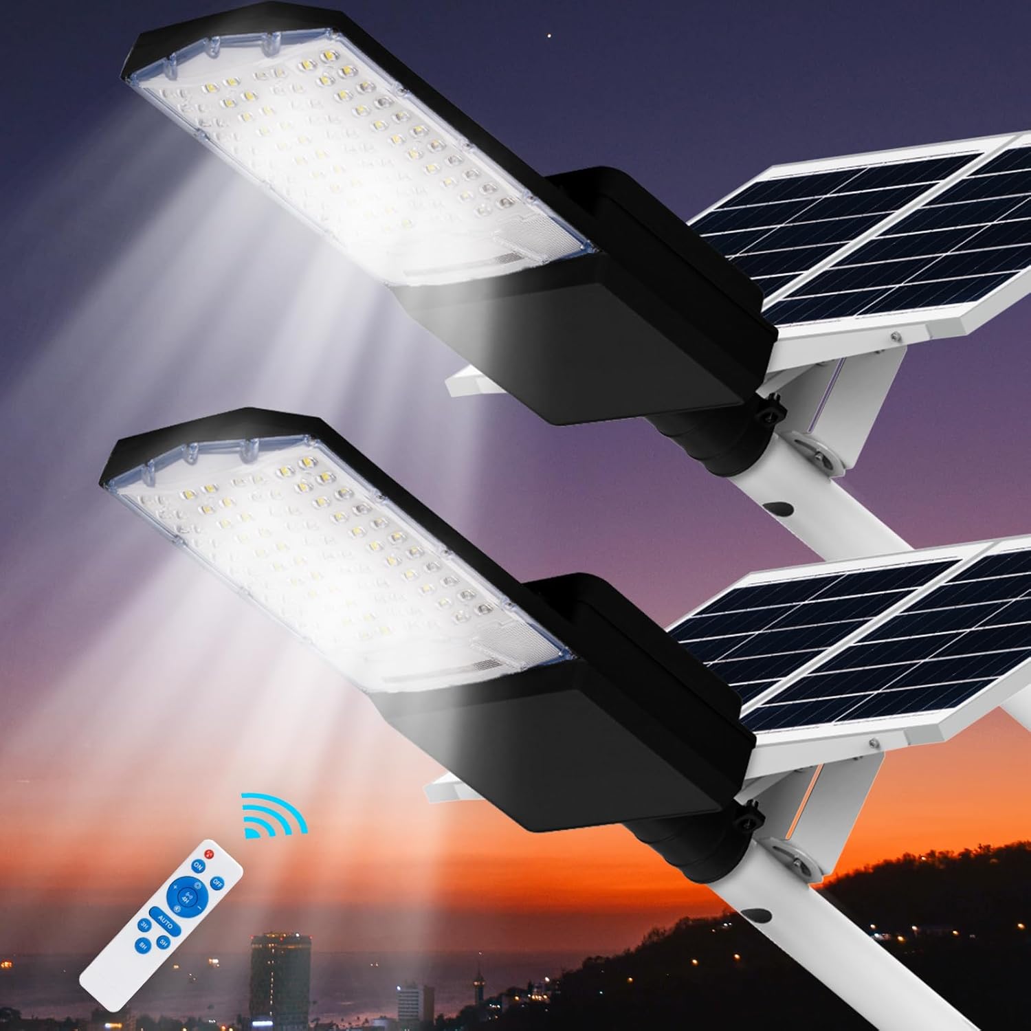 LANGY Solar Street Lights Outdoor 5000W 2Pack, Solar Parking Lot Light ...