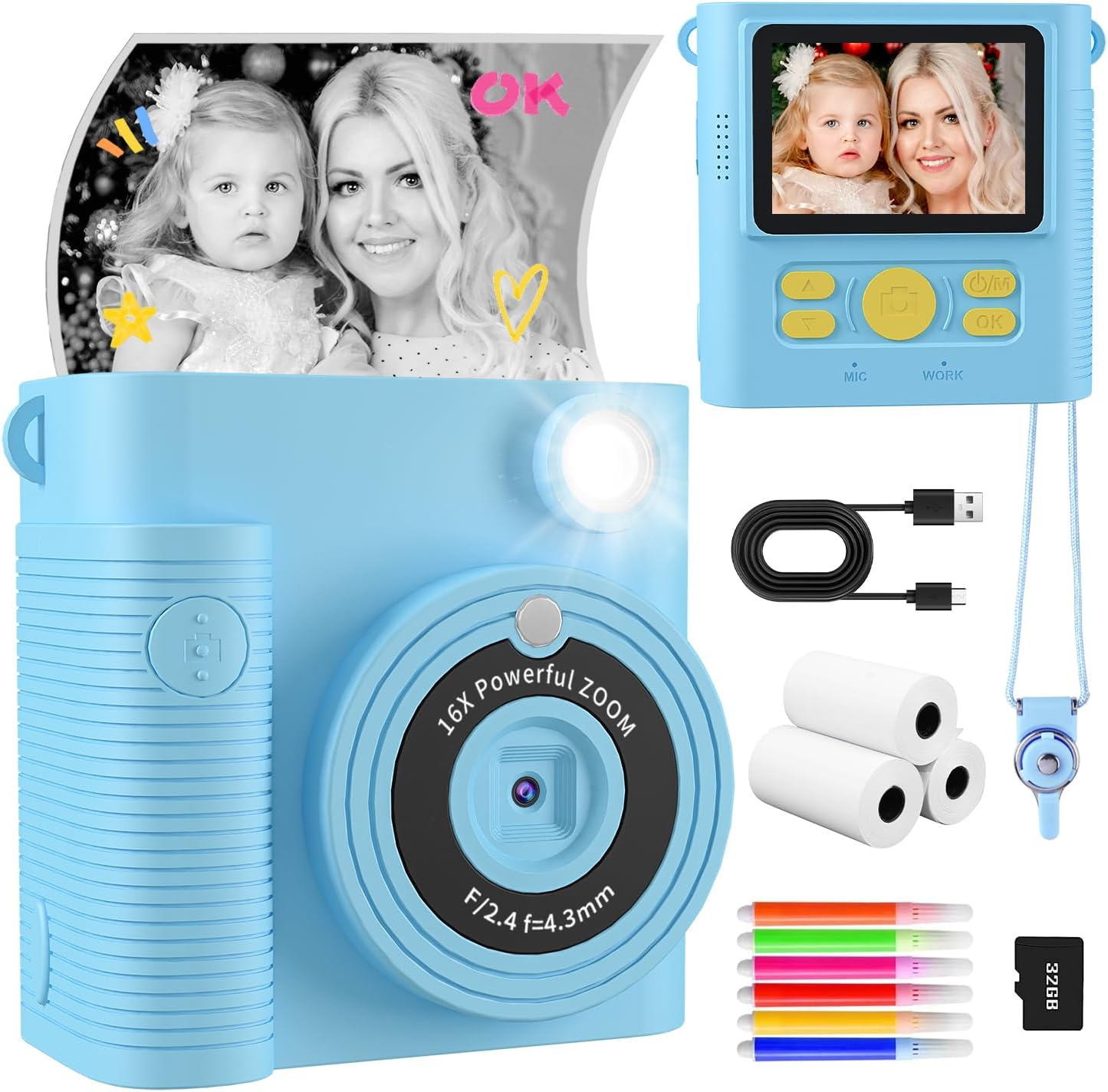 Kids Camera for Boys, Instant Print Camera for Kids with Photo Paper ...
