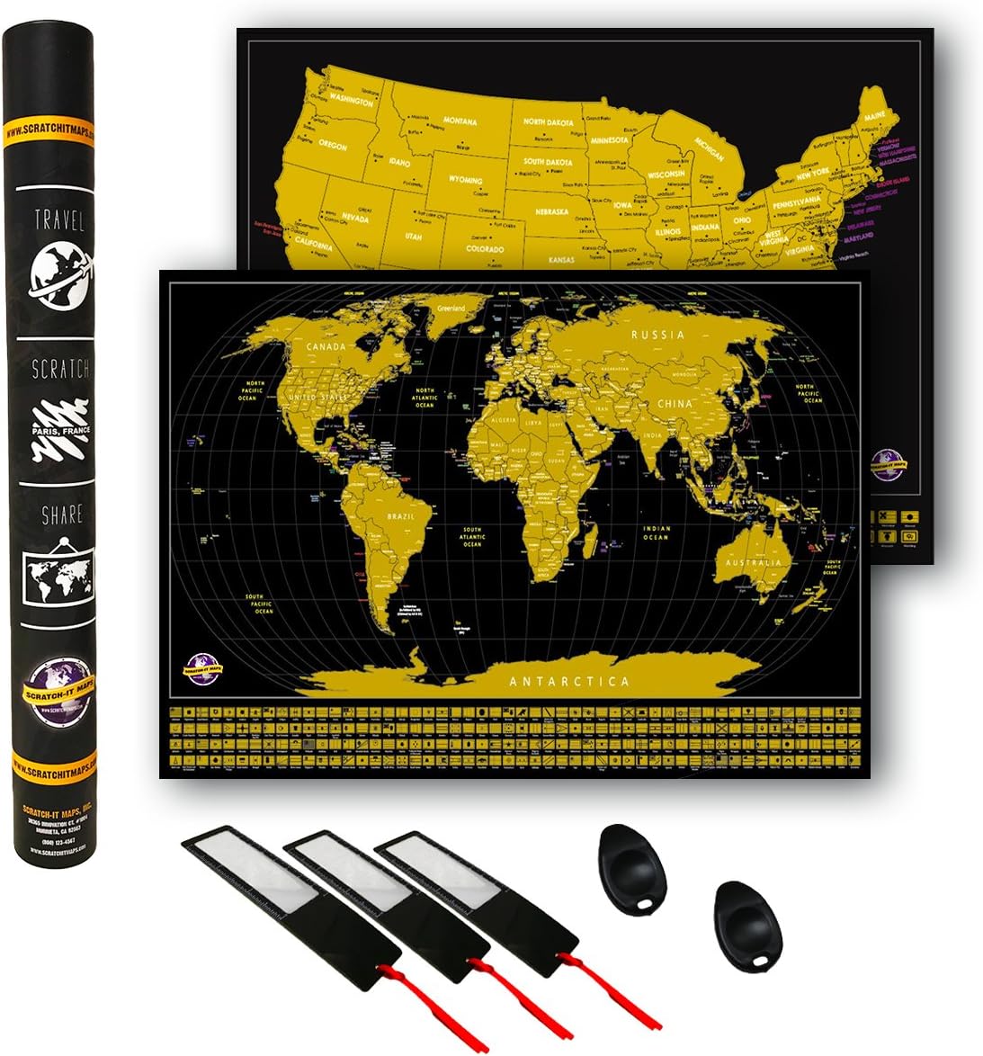 Scratch-It World Map Poster - Quality Scratchable Travel Map w/US Flags ...