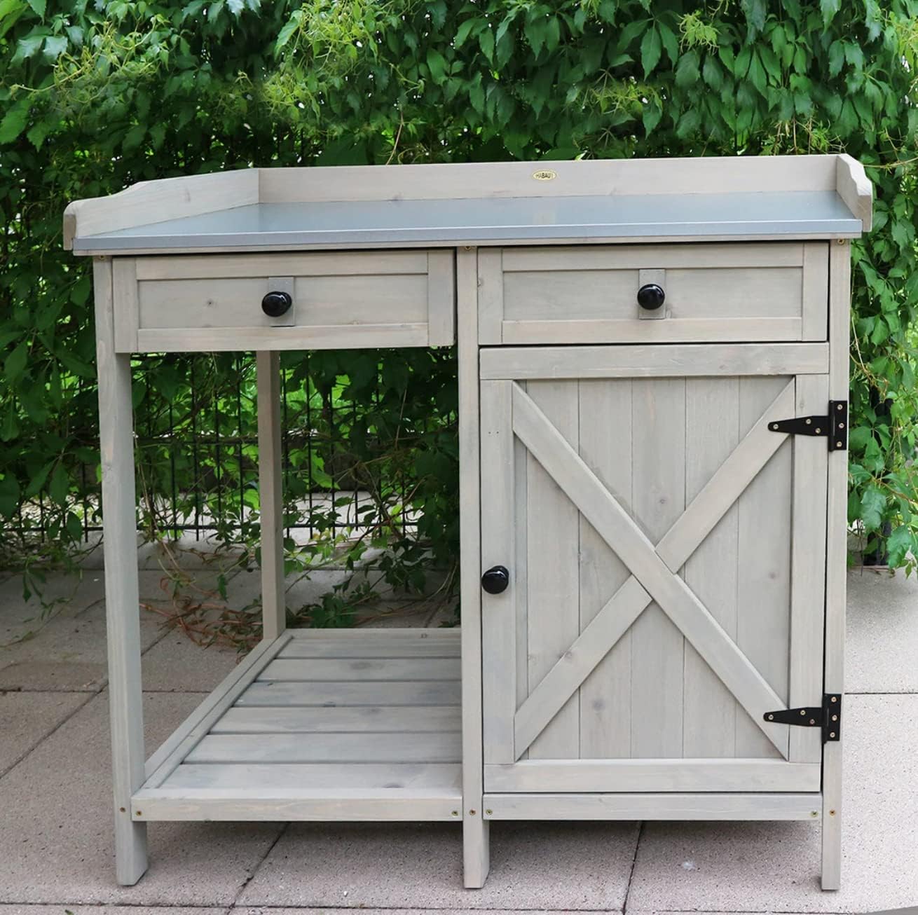 HOLTICO Potting Table Outdoor, Wooden Potting Bench Table with Metal ...