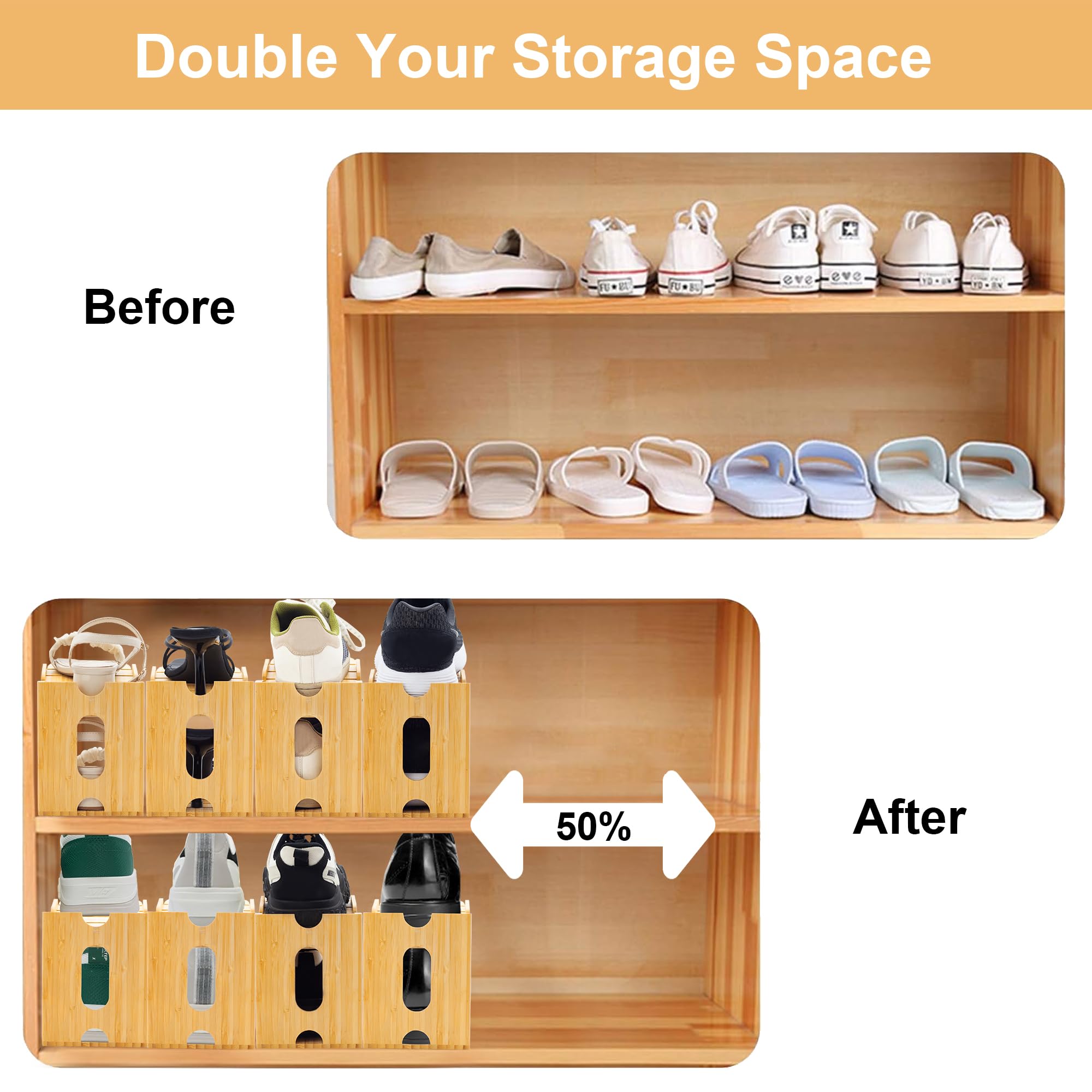 The Shoe Stacker Shoe Slots Organizer Bamboo Shoe Organizer 4 Pack ...