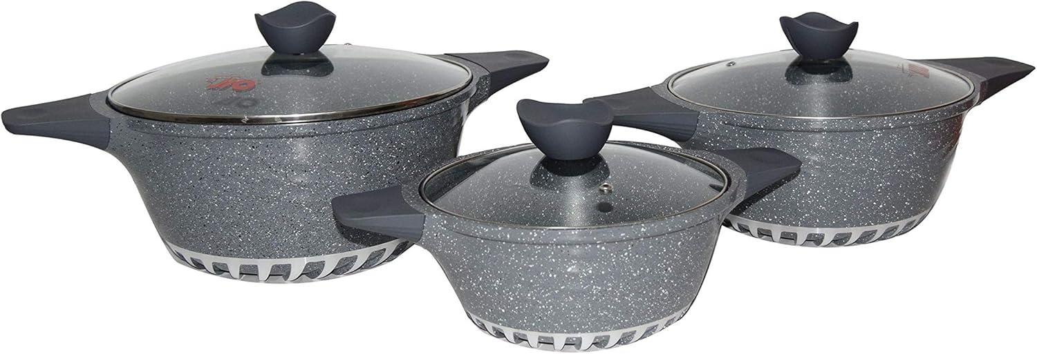 JIO Cookware Granite 6 Pcs Set 4 Ml (20 cm, 24 cm, 28 cm), Black : Buy ...