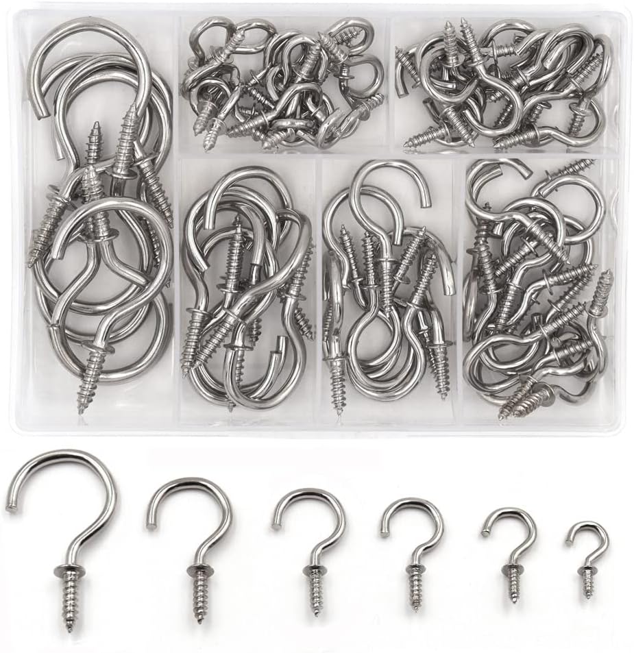 90 Pcs Screw-in Hooks, 6 Sizes Cup Hooks for Hanging Mug, Ceiling Hook ...