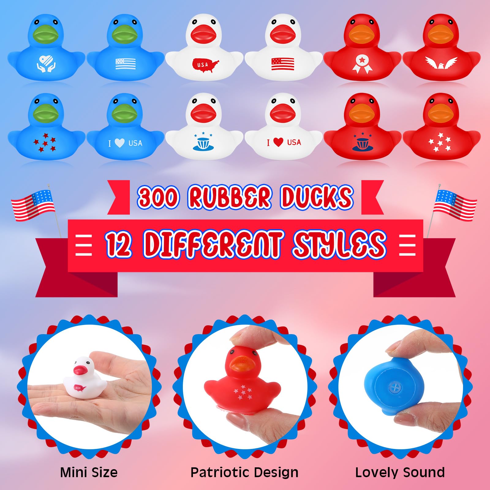 Junkin Patriotic Rubber Ducky Bulk 1.57 Inch 4th of July Float Rubber ...