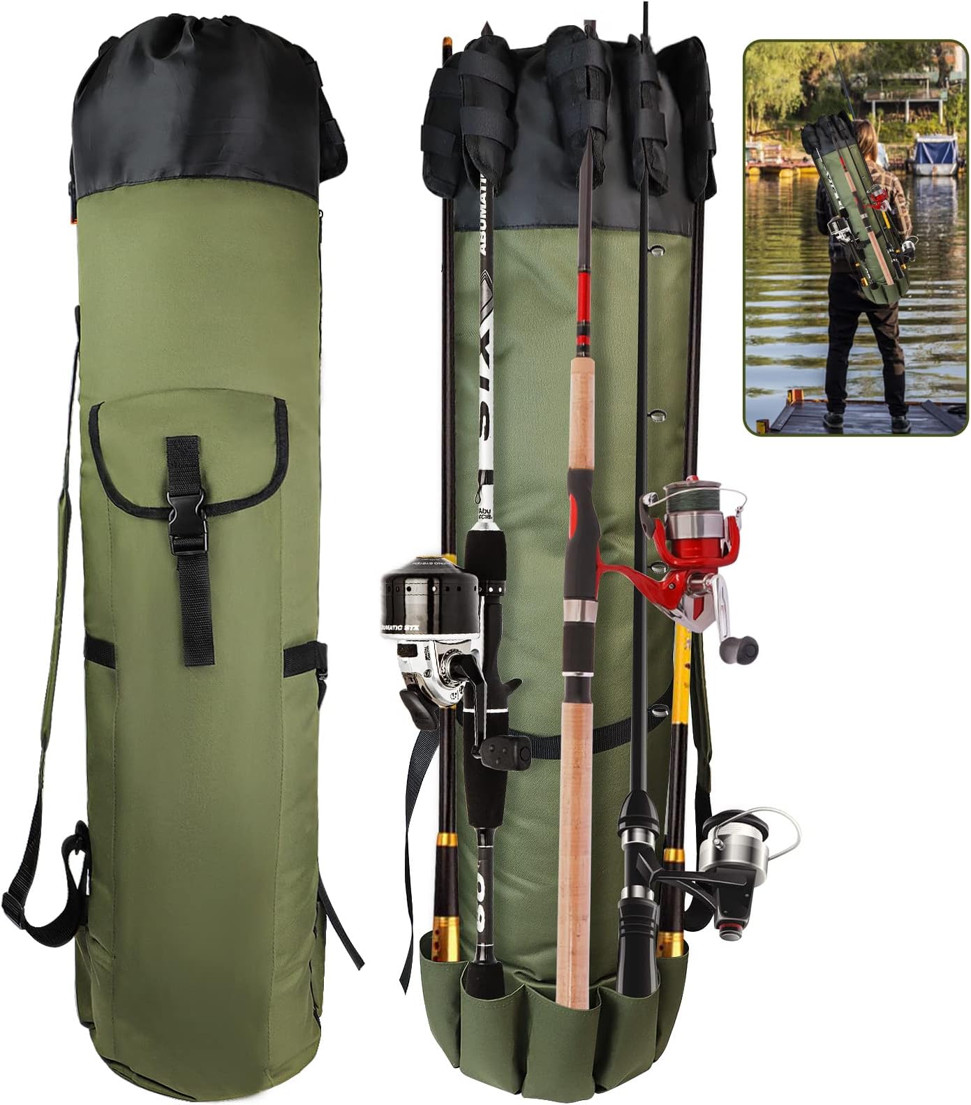 Amazon.com: ReeMoo Fishing Rod Bag Durable Oxford Fabric Fishing Rod ...