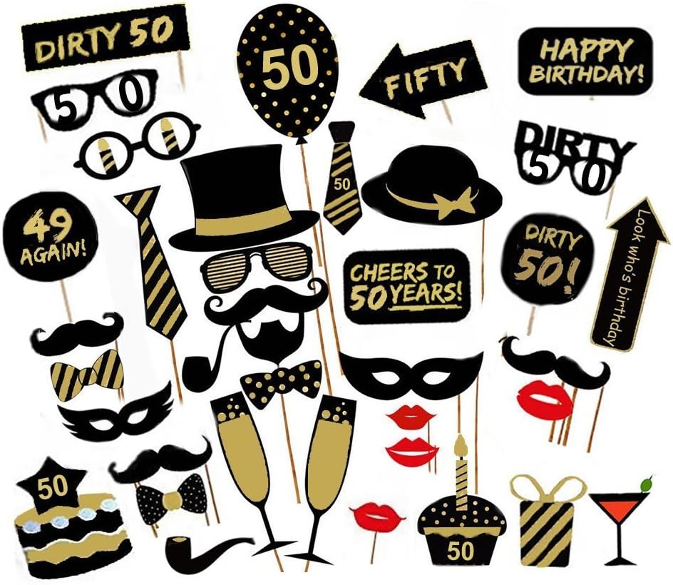 Amazon.com: Losuya 50th Birthday Party Photo Booth Props 36pcs DIY Set ...