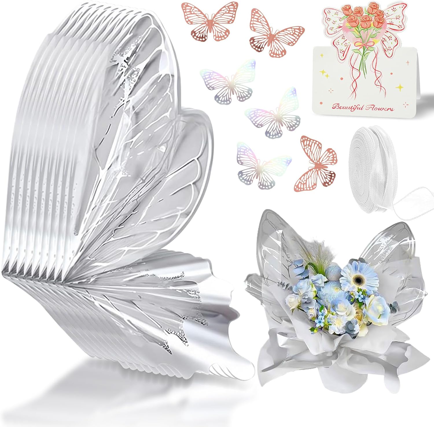 Amazon.com: 140 Pcs Valentine Day Gift Butterfly Flower Bouquet ...