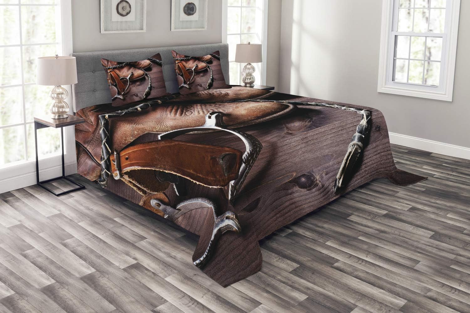 Amazon.com: Ambesonne Western Bedspread, Old Leather Boots and Spurs ...