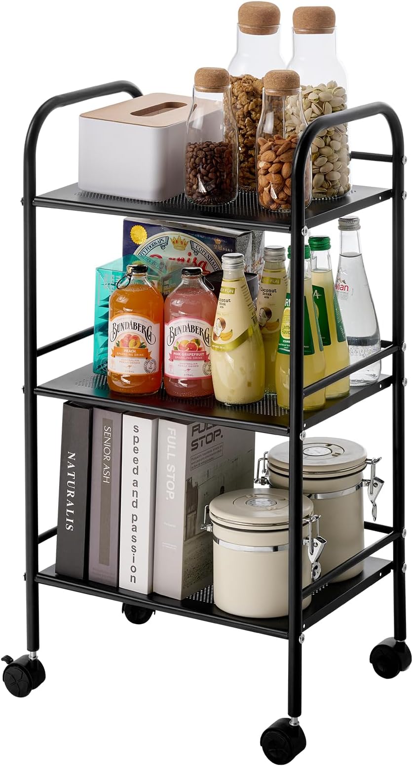 Amazon.com: VEVOR 3-Tier Metal Rolling Cart, Heavy Duty Utility Cart ...