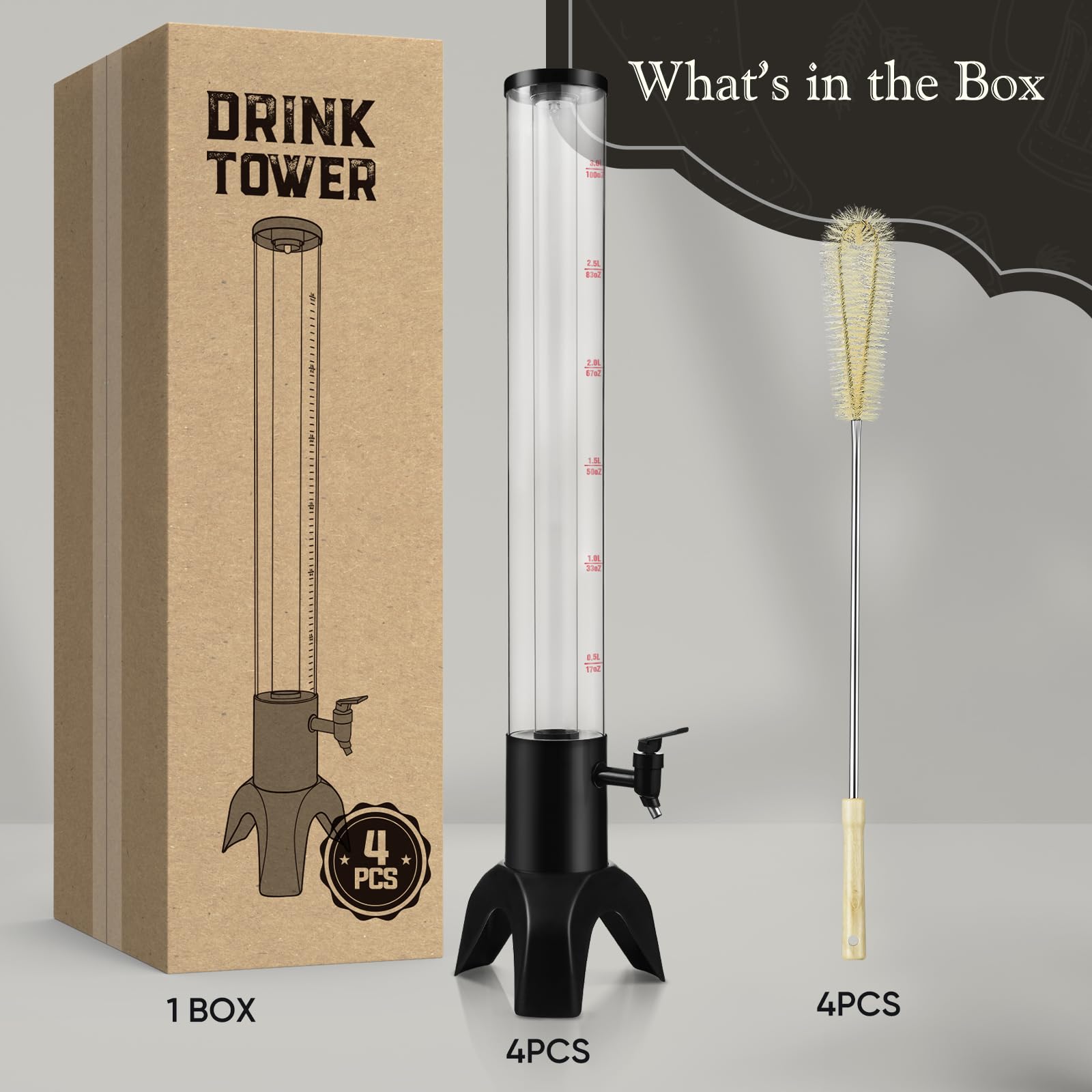 COSYOO 4PCS Drink Tower, 3L Mimosa Tower Dispenser With Ice Tube and ...