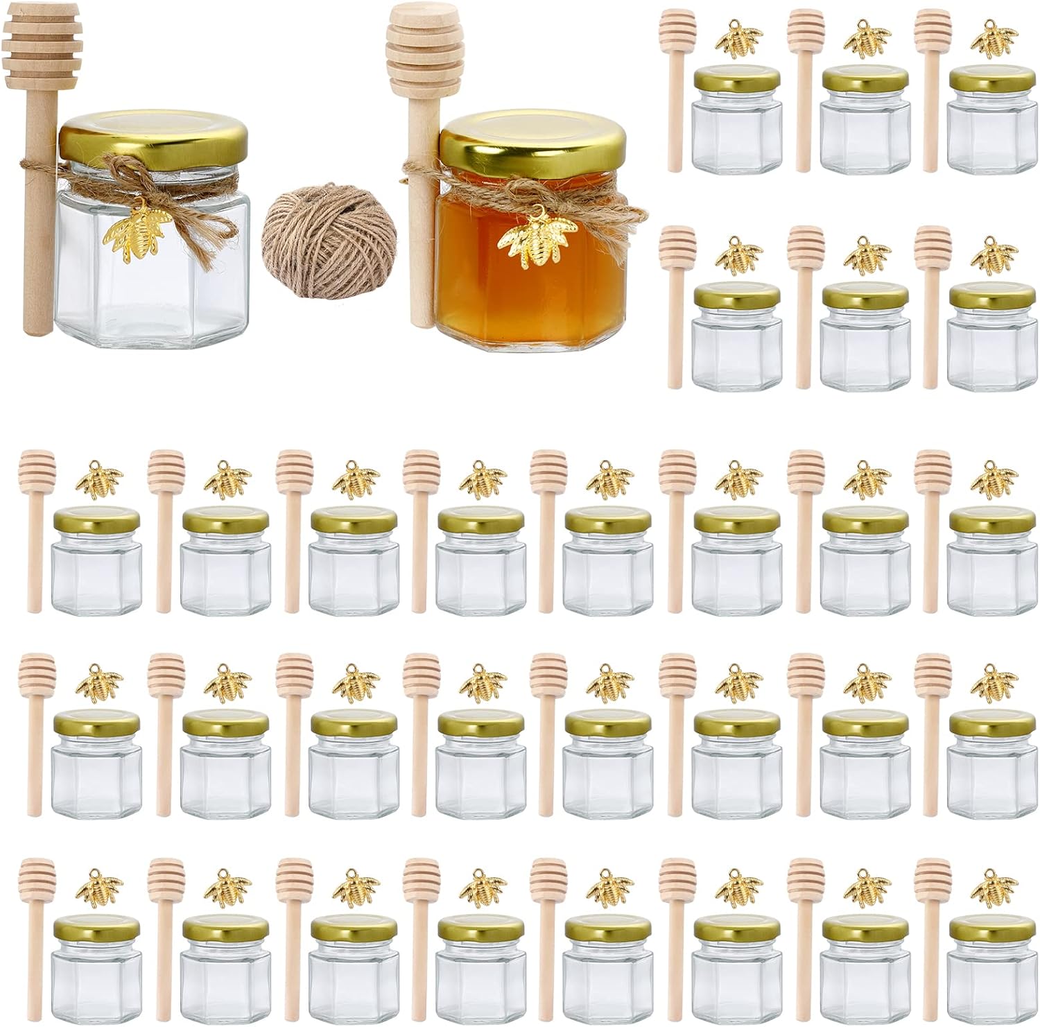 Amazon.com: Crazystorey, Honey Jars, 32Pcs Premium 1.5 oz Hexagon Mini Glass Jar with Wood ...