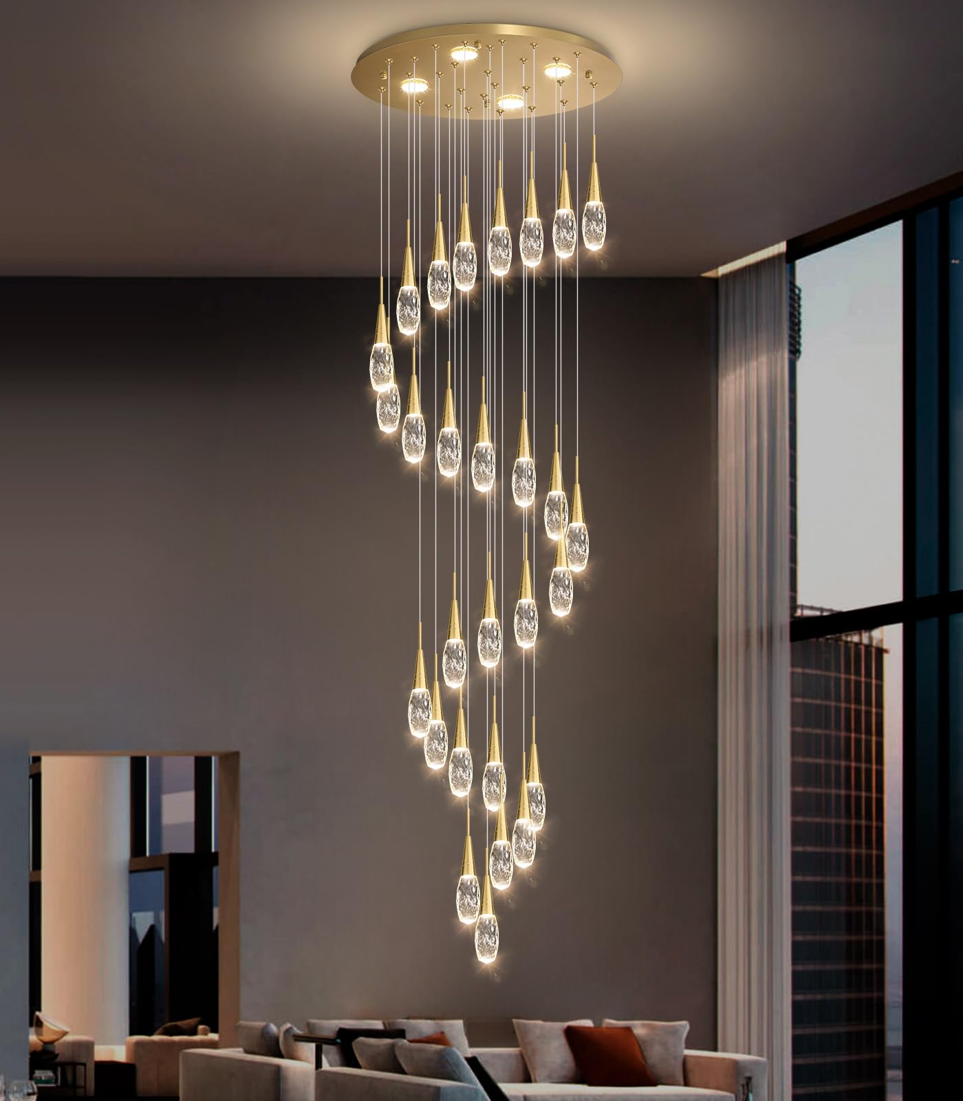 28-Lights 177 Inches Modern Chandelier LED Light Fixtures High Ceiling ...