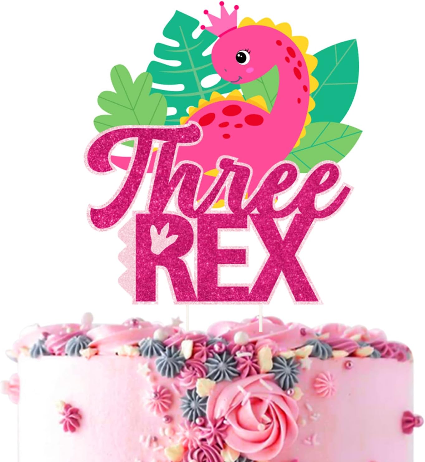 Amazon.com: Three Rex Cake Topper Pink, Dinosaur Cake Topper for ...