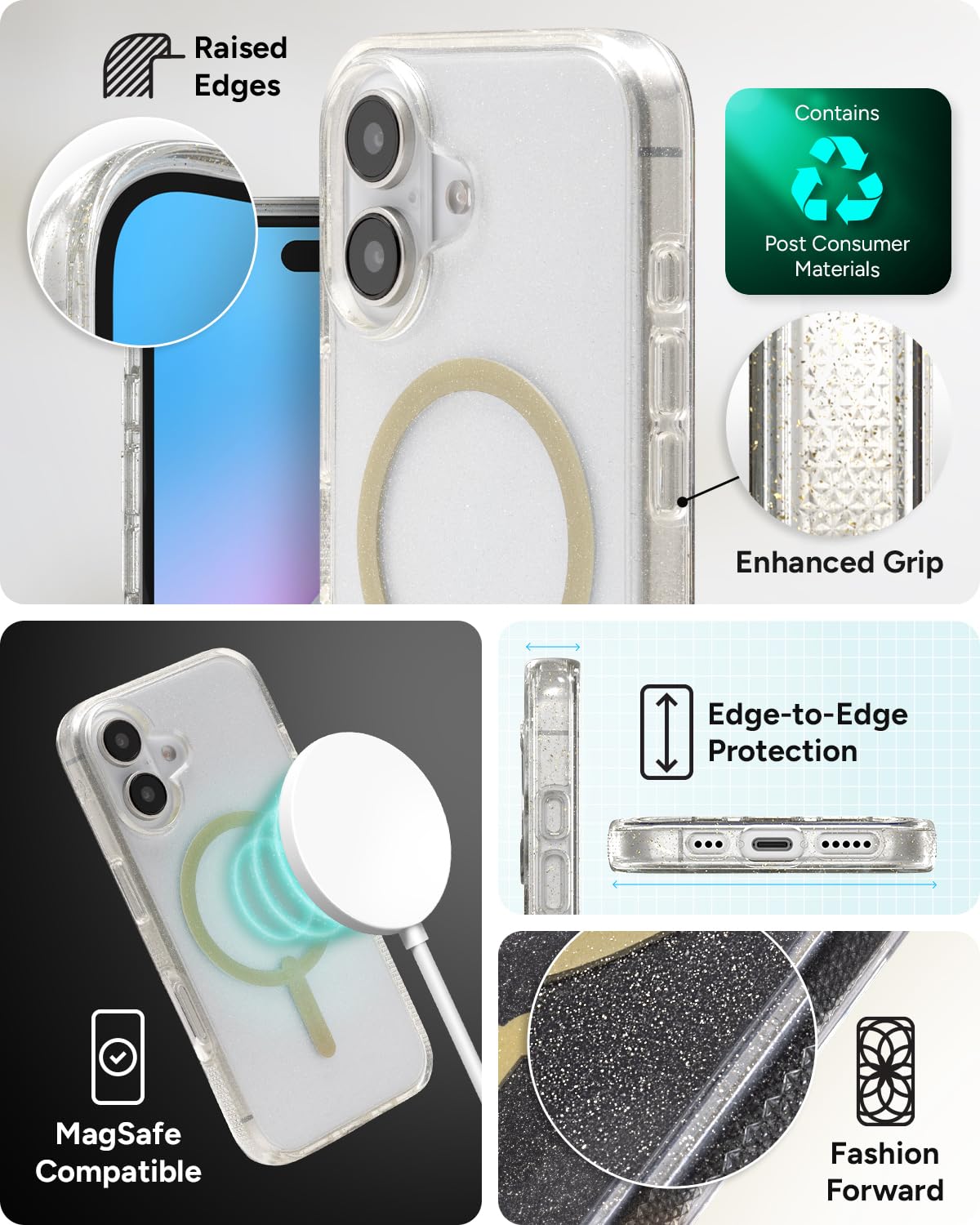 Snapklik.com : Milan Snap Case For iPhone 16 Gold Glitter, MagSafe And ...