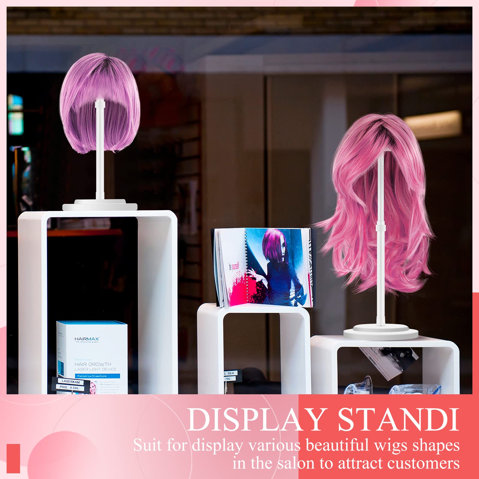 Tatuo 6 Pcs Adjustable Height Wig Stand, Portable Wig Head Holder Non ...