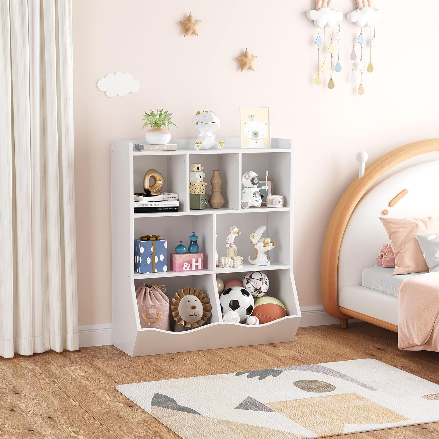 Amazon.com: SunnyFurn Kids 3-Tier Toy Storage Organizer Bookshelf White ...