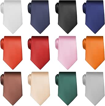 Xosjska 12 Pcs Solid Color Ties for Men Solid Satin Pure Color Ties Set ...