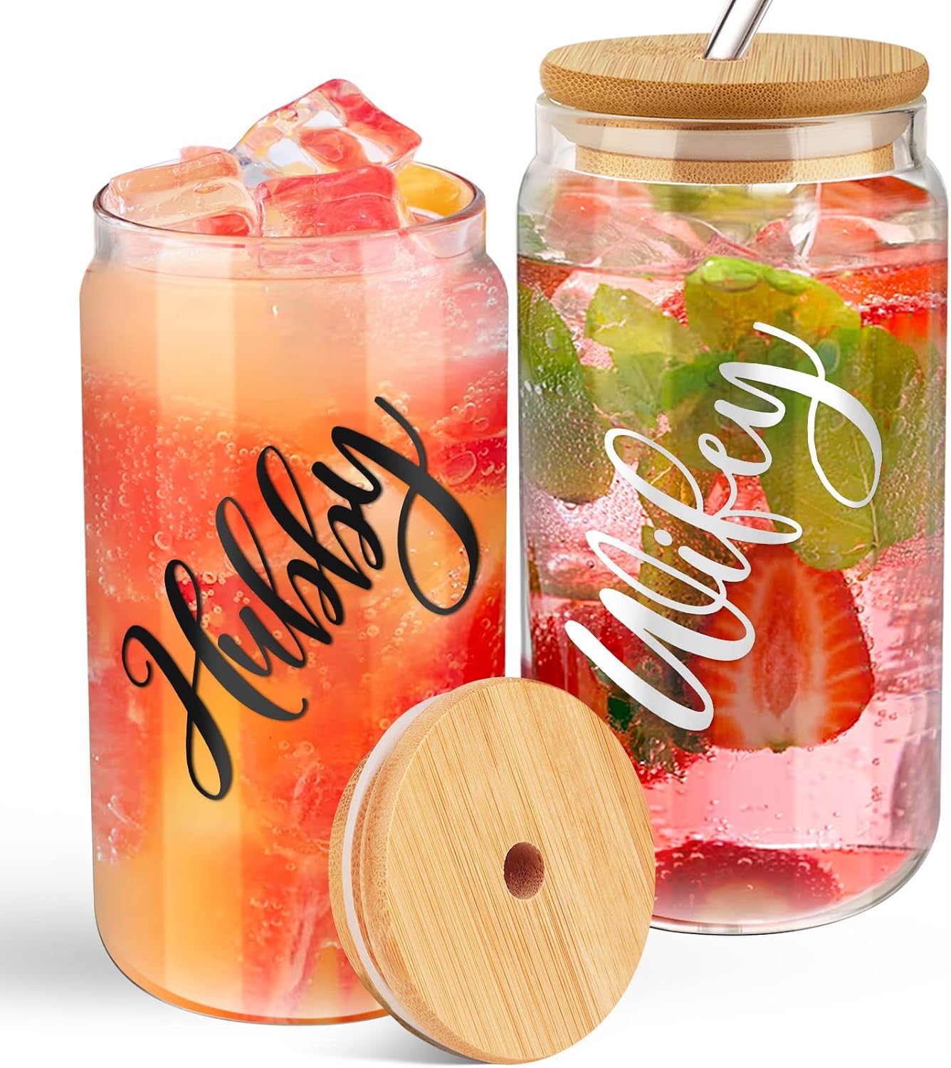 Amazon.com | ICOONEY Wifey and Hubby Couples Drinking Glasses - 16 oz ...
