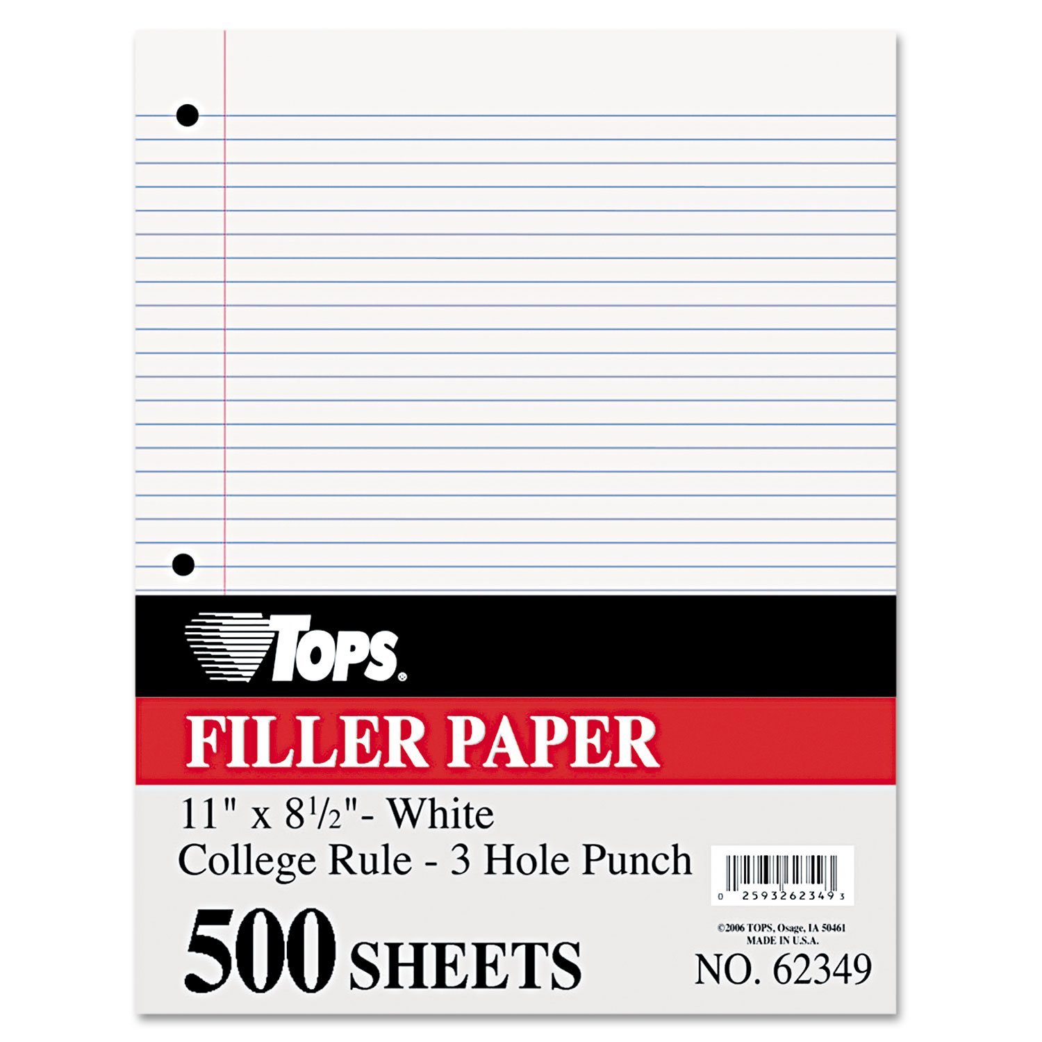 Amazon.com : TOPS 62349 Filler Paper, 3H, 16 lb, 8 1/2 x 11, College ...