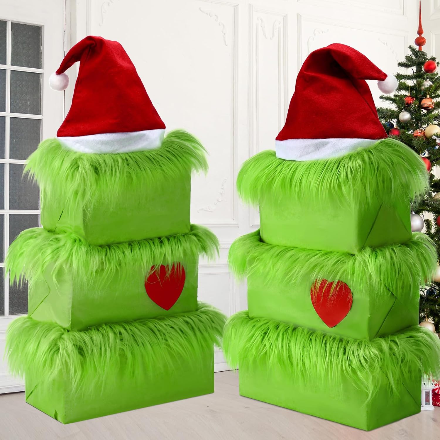 Amazon.com: Gilprop 8 Pcs Green Furry Christmas Stacking Gift Boxes ...