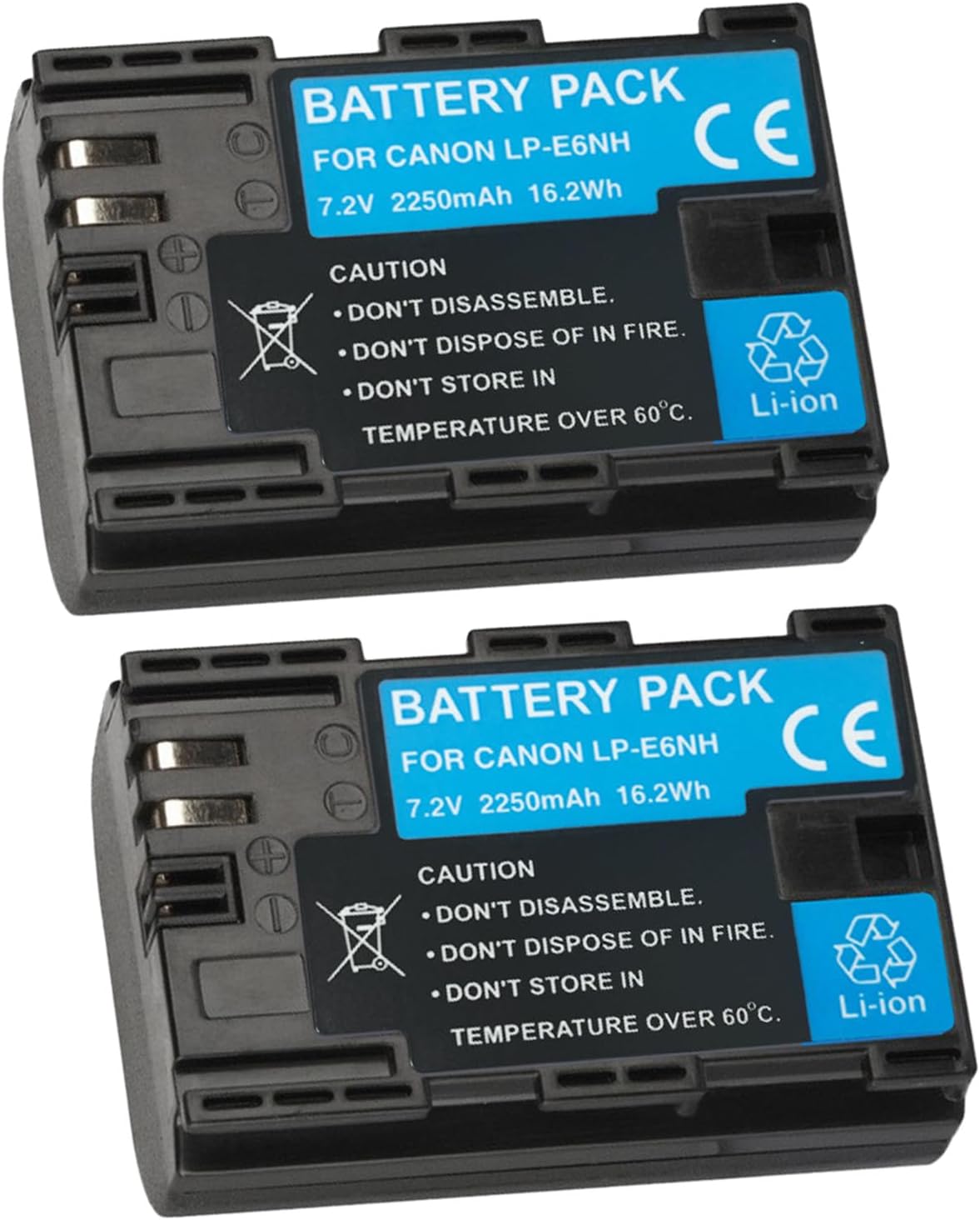 2 Packs 7.2V 2250mah LP-E6NH Battery for Canon EOS R5 R6 R EOS 5DMark ...