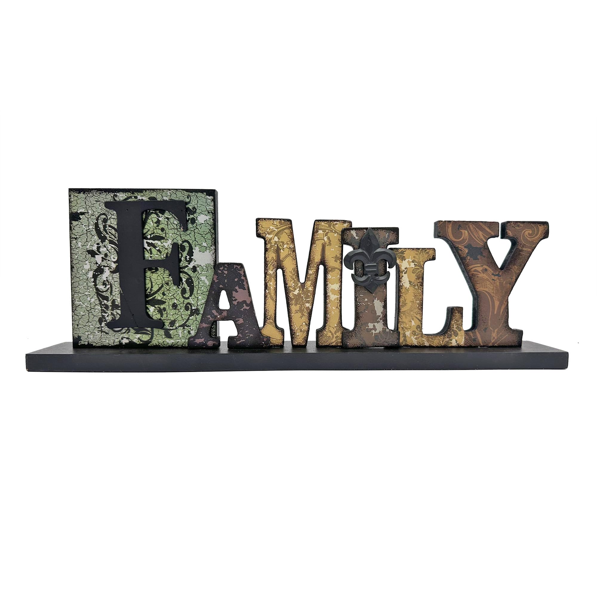 Amazon.com: Family Table Sign Distressed Cut-Out Typeset Letters Fleur ...