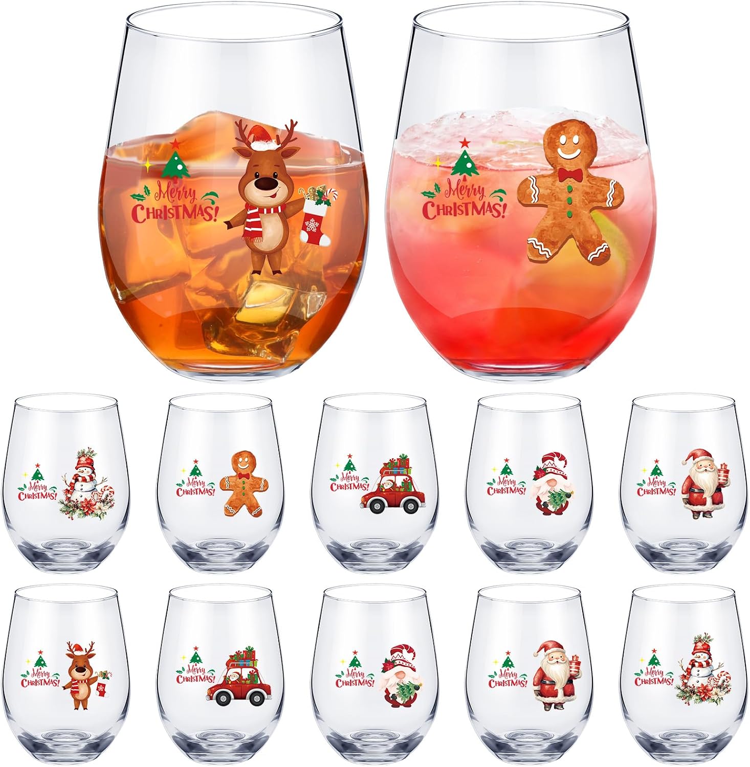 Amazon.com | Layhit 12 Pcs Christmas Wine Glasses 18 oz Merry Christmas ...