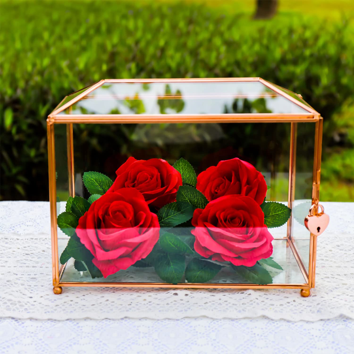 Amazon.com: Glass Wedding Card Box Rose Gold with Slot and Heart Lock ...