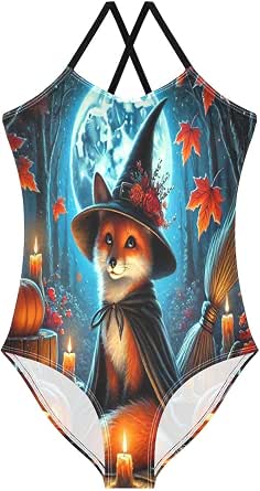 Amazon.com: Qinllo Halloween Fox Witch Bathing Suits for Girls Swimsuit ...