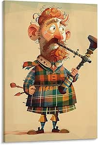 Canvas Wall Art Frame Cartoon Scottish Bagpipe Wall Decor Pictures Wall ...