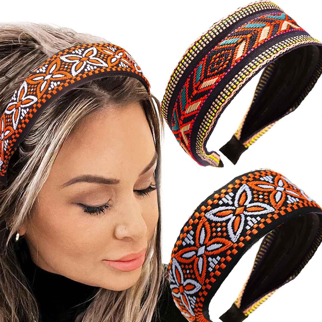 Amazon.com : Coridy Wide Headbands Stretch Boho Hairbands Embroidery ...